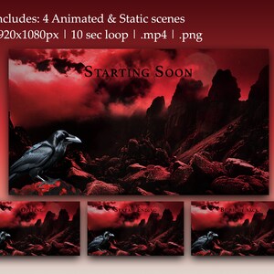 Red Gothic Raven Animated Stream Package: Twitch Overlays, Alerts ...