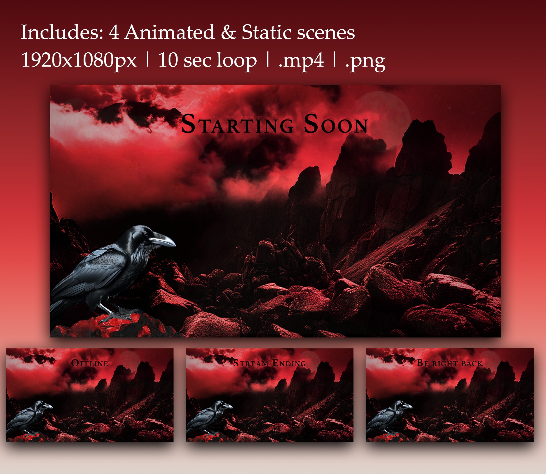 Red Gothic Raven Animated Stream Package: Twitch Overlays, Alerts ...