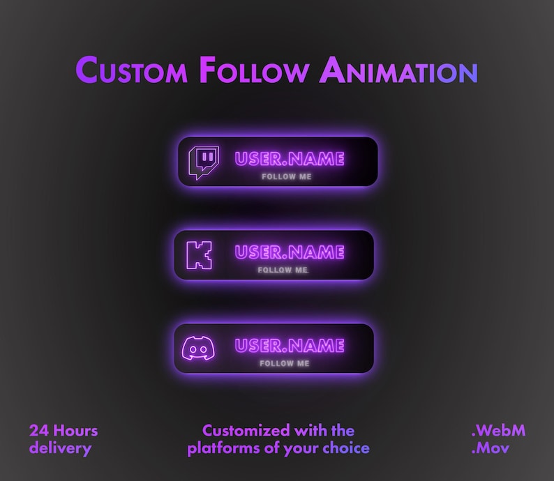 Custom Animated Social Media Lower Thirds: Purple Neon Stream Overlay ...