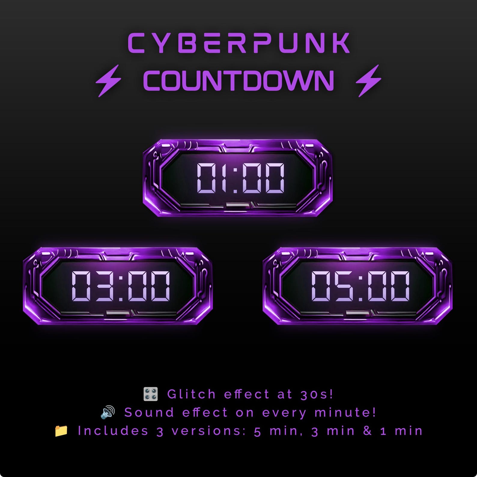 Purplecountdown Timer | Cyberpunk Stream Timer | 5 Min, 3 Min, 1 Min ...