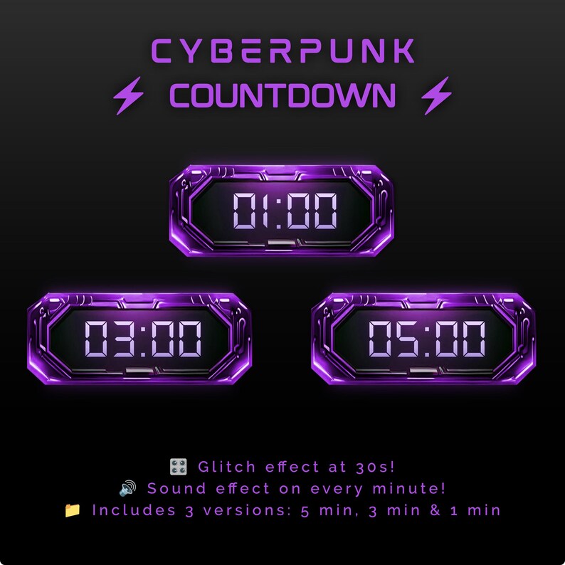 Cyberpunk Purple Countdown Overlay | Animated Twitch Timer for OBS ...