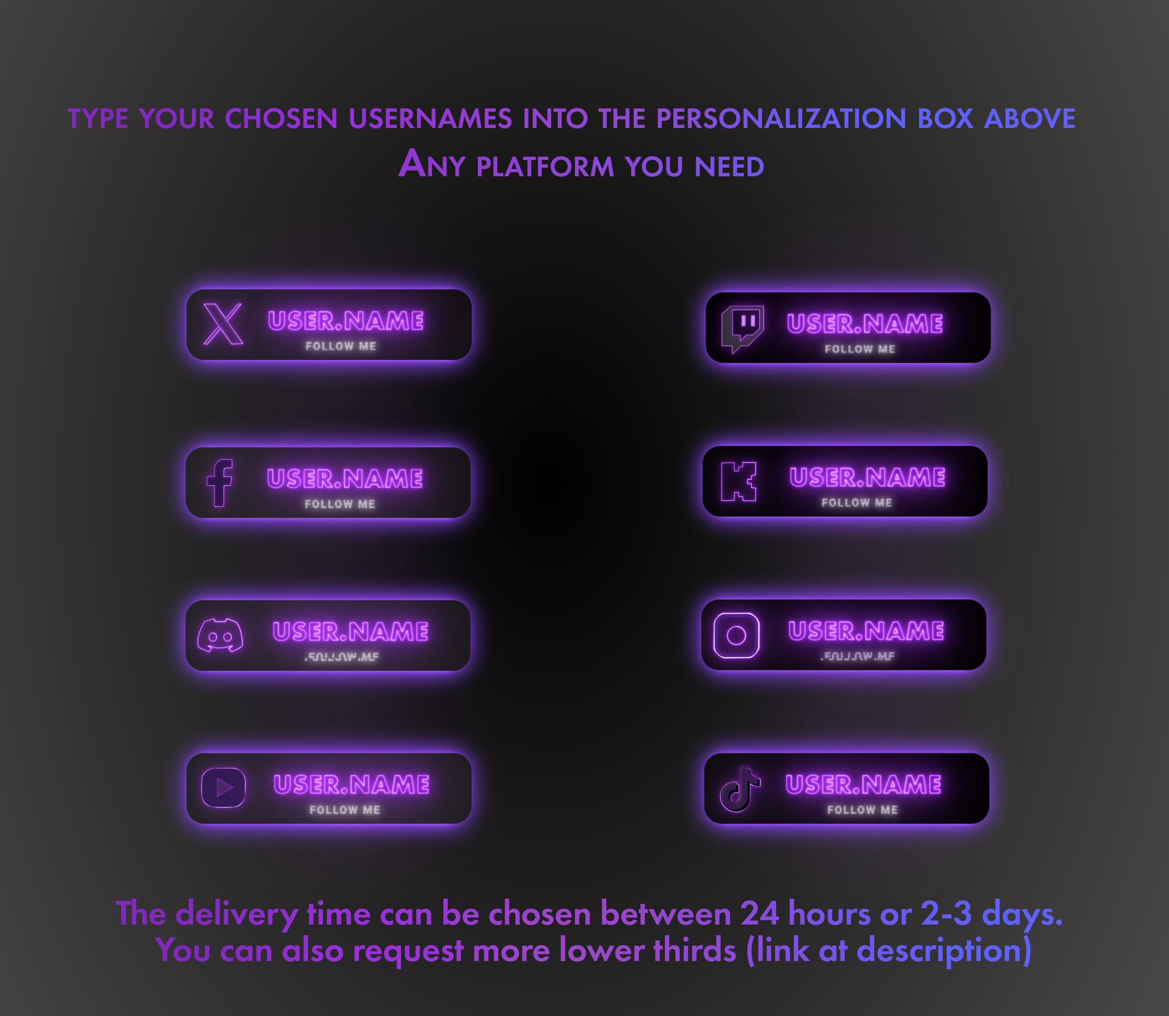 Custom Animated Social Media Lower Thirds: Purple Neon Stream Overlay ...