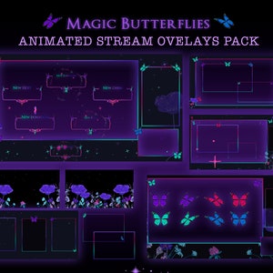Butterflies Stream Overlay Package, Magic Sky Night Butterflies, Twitch ...