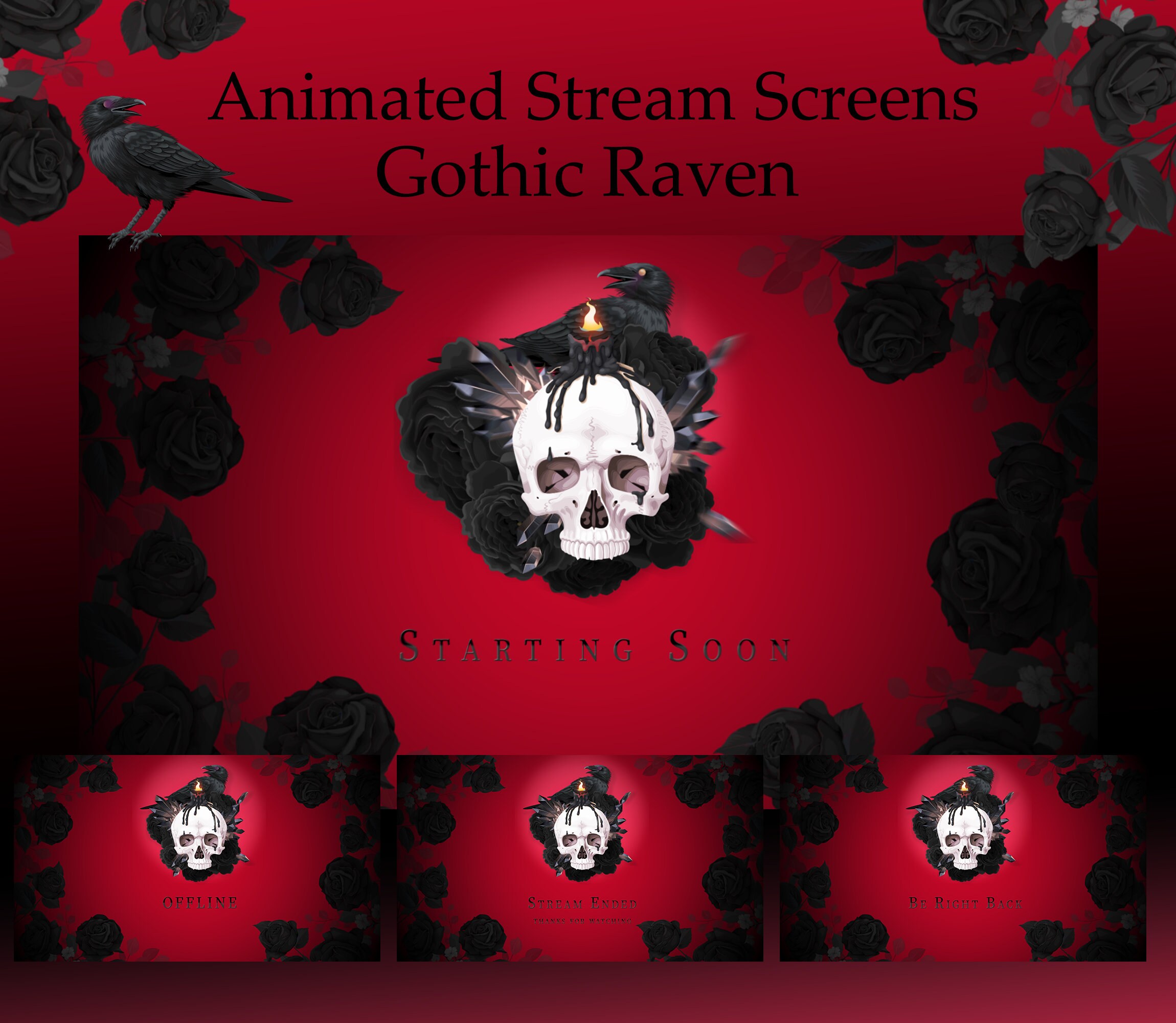 Red Gothic Animated Stream Screens Package, Twitch Pack, Overlays ...