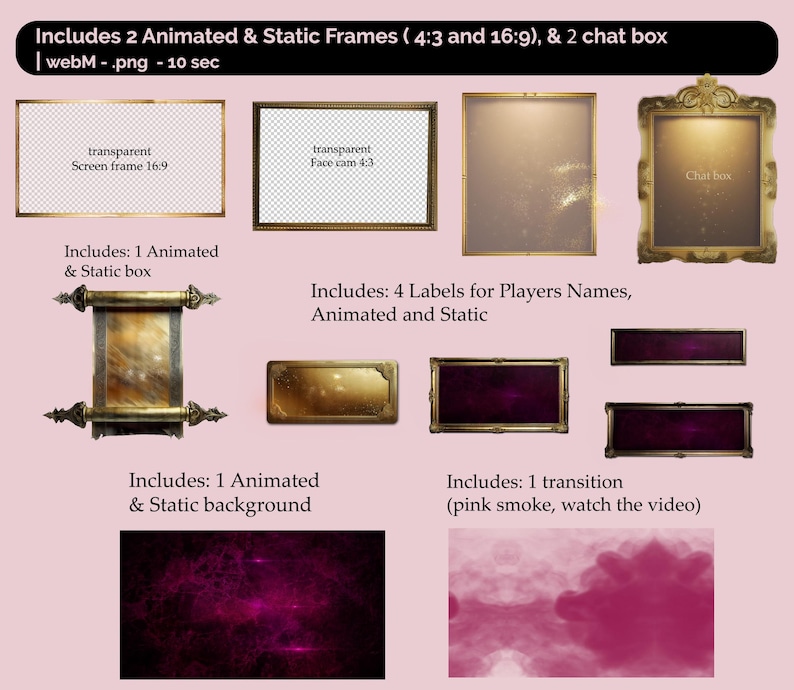 Animated Dungeons and Dragons Stream Overlay: Pink Gold Medieval Theme ...