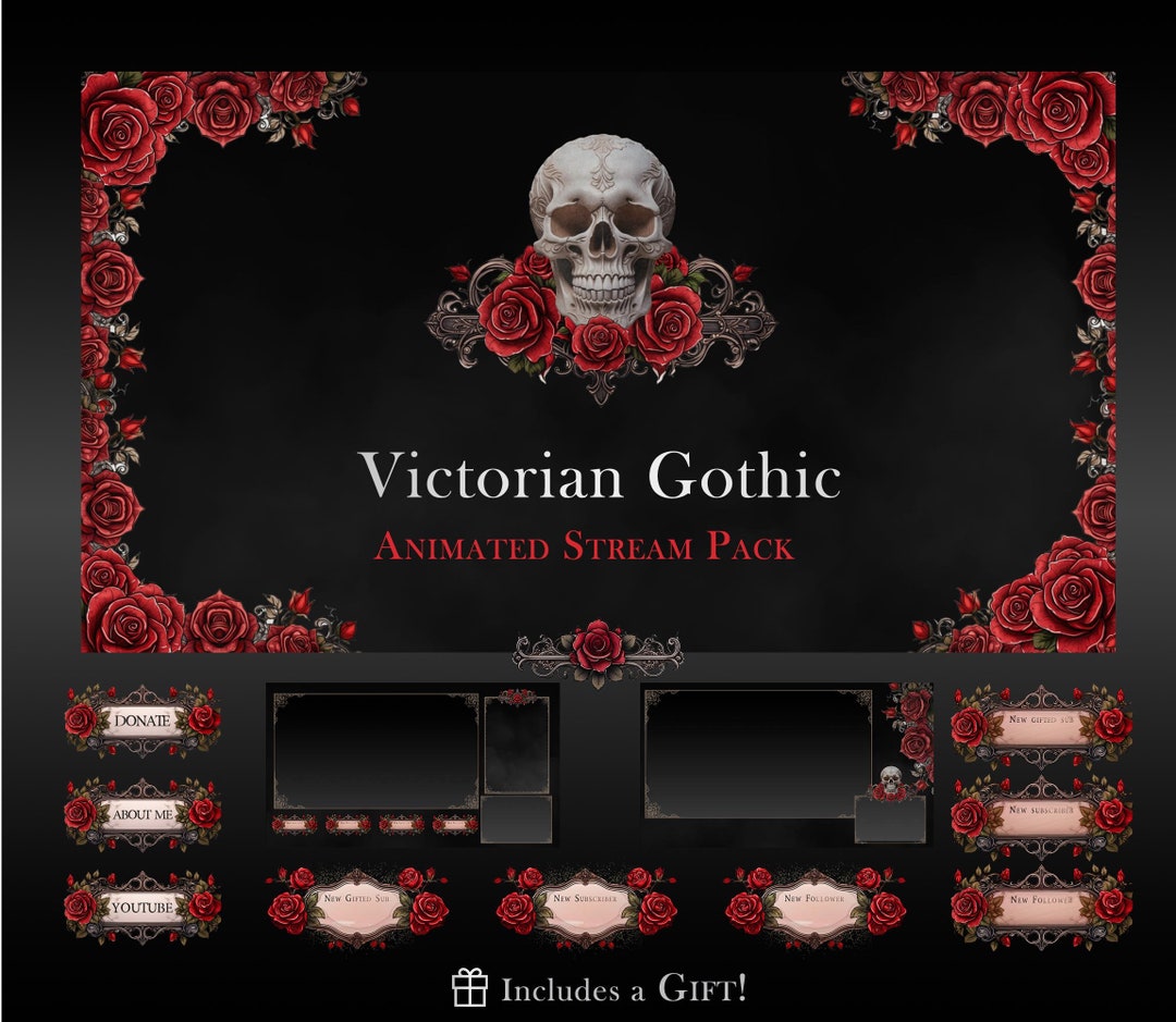 Gothic Rose Animated Stream Pack: Victorian Skull Roses Twitch Overlays - Etsy