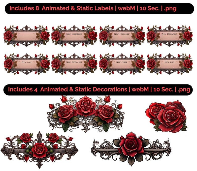 Gothic Red Roses Animated Stream Pack: Dark Twitch Overlays, Black and ...
