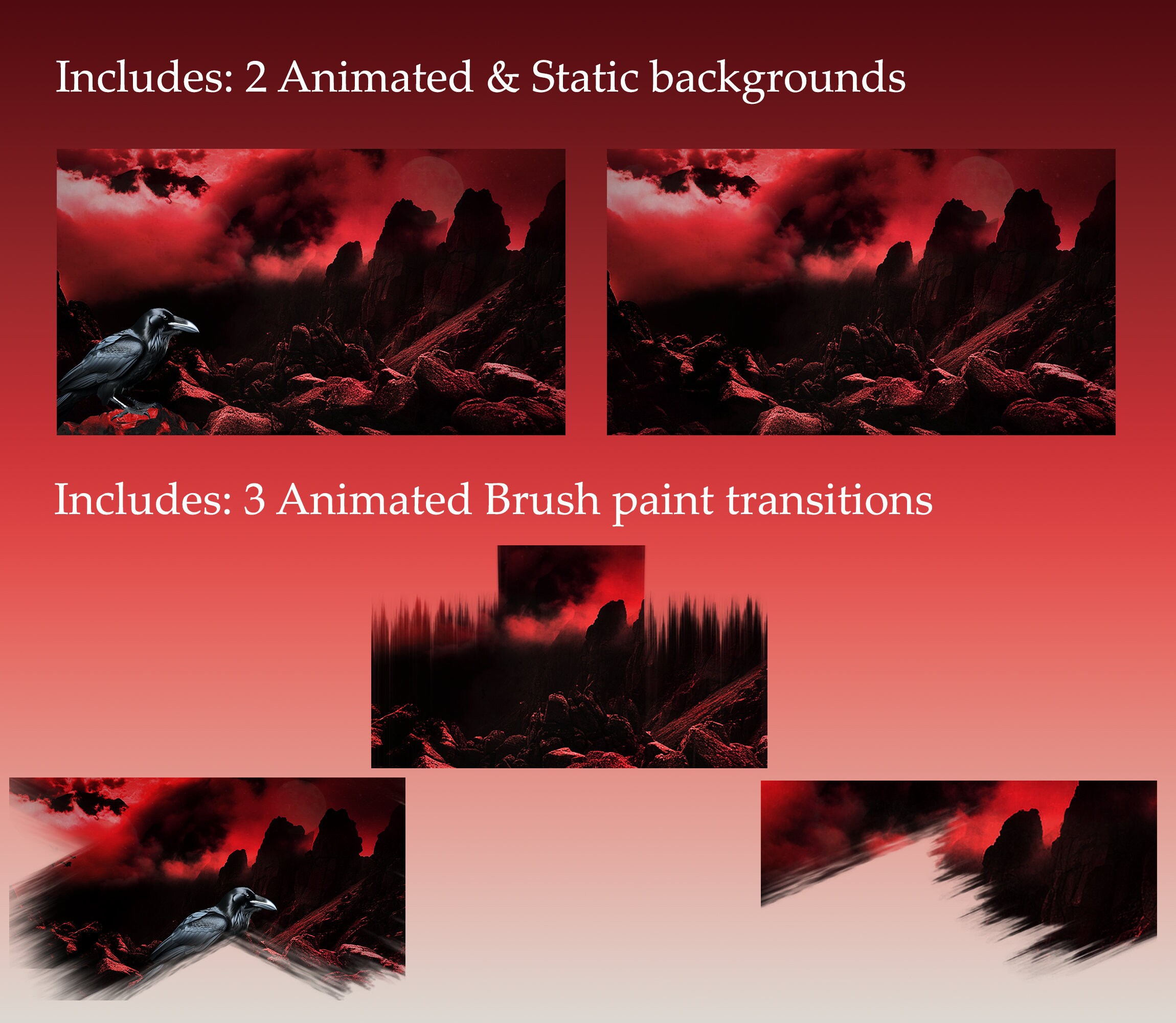 Red Gothic Raven Animated Stream Package, Twitch Pack, Overlays Screens ...