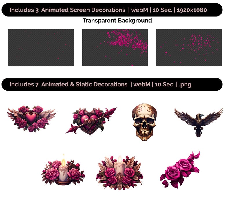Gothic Pink Roses Stream Overlay Package: Animated Stream Pack - Etsy