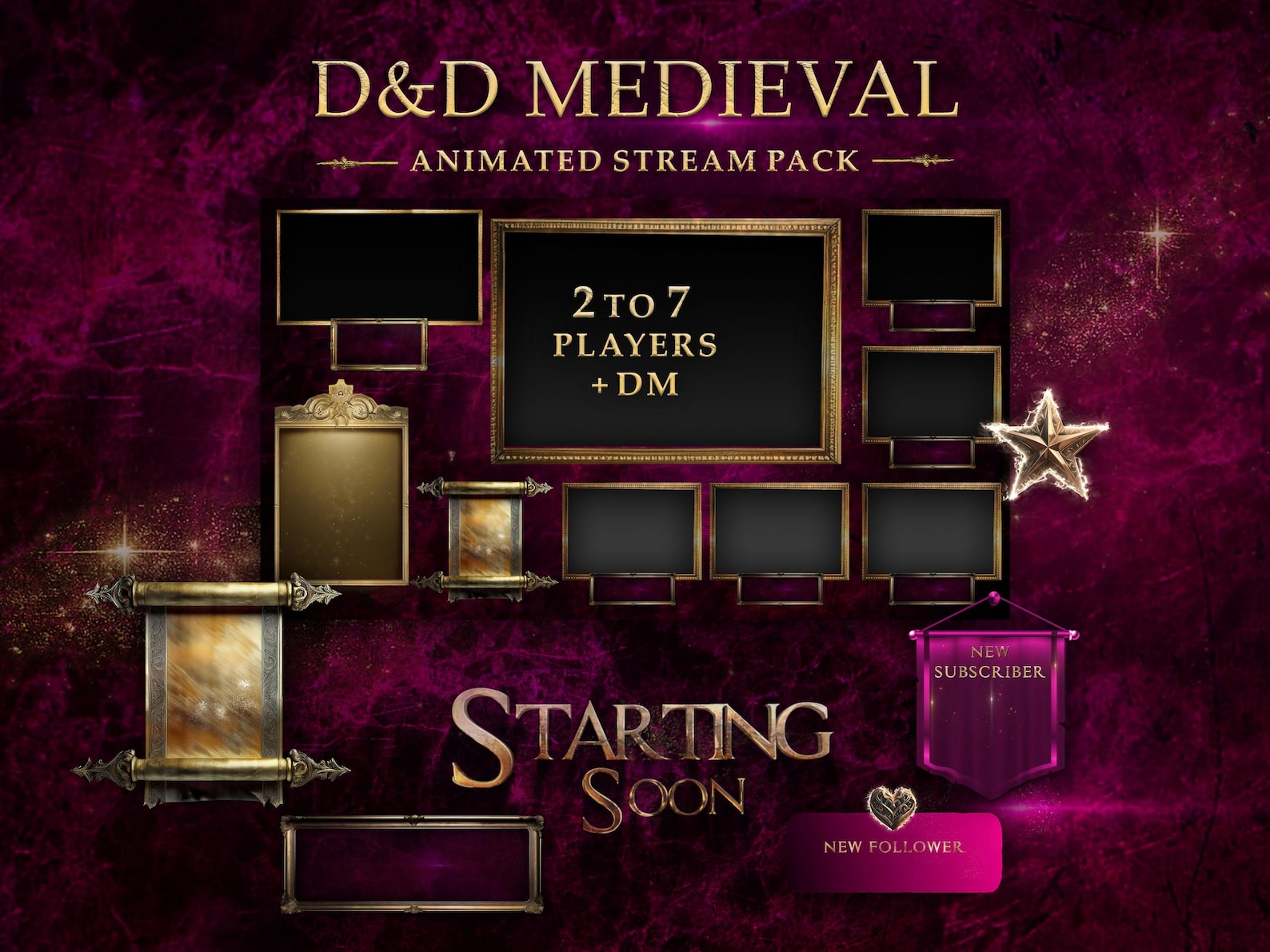 Pink & Gold Medieval Stream Pack – Dnd, RPG Overlays, OBS, Streamlabs ...