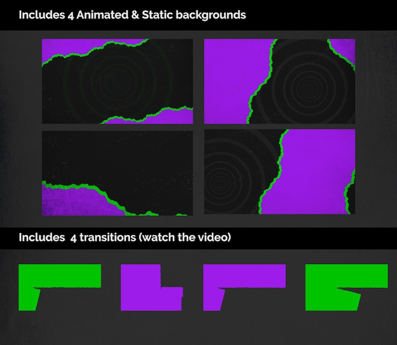 Grunge Punk Animated Stream Pack: Green & Purple Twitch Overlays (after ...