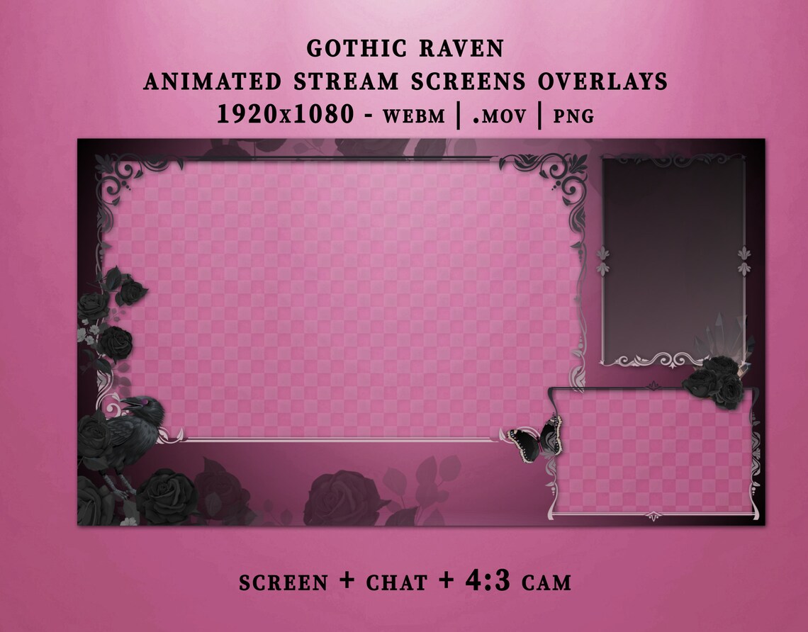 Gothic Pink Animated Stream Screen Overlays, Twitch Pack, Vtuber ...