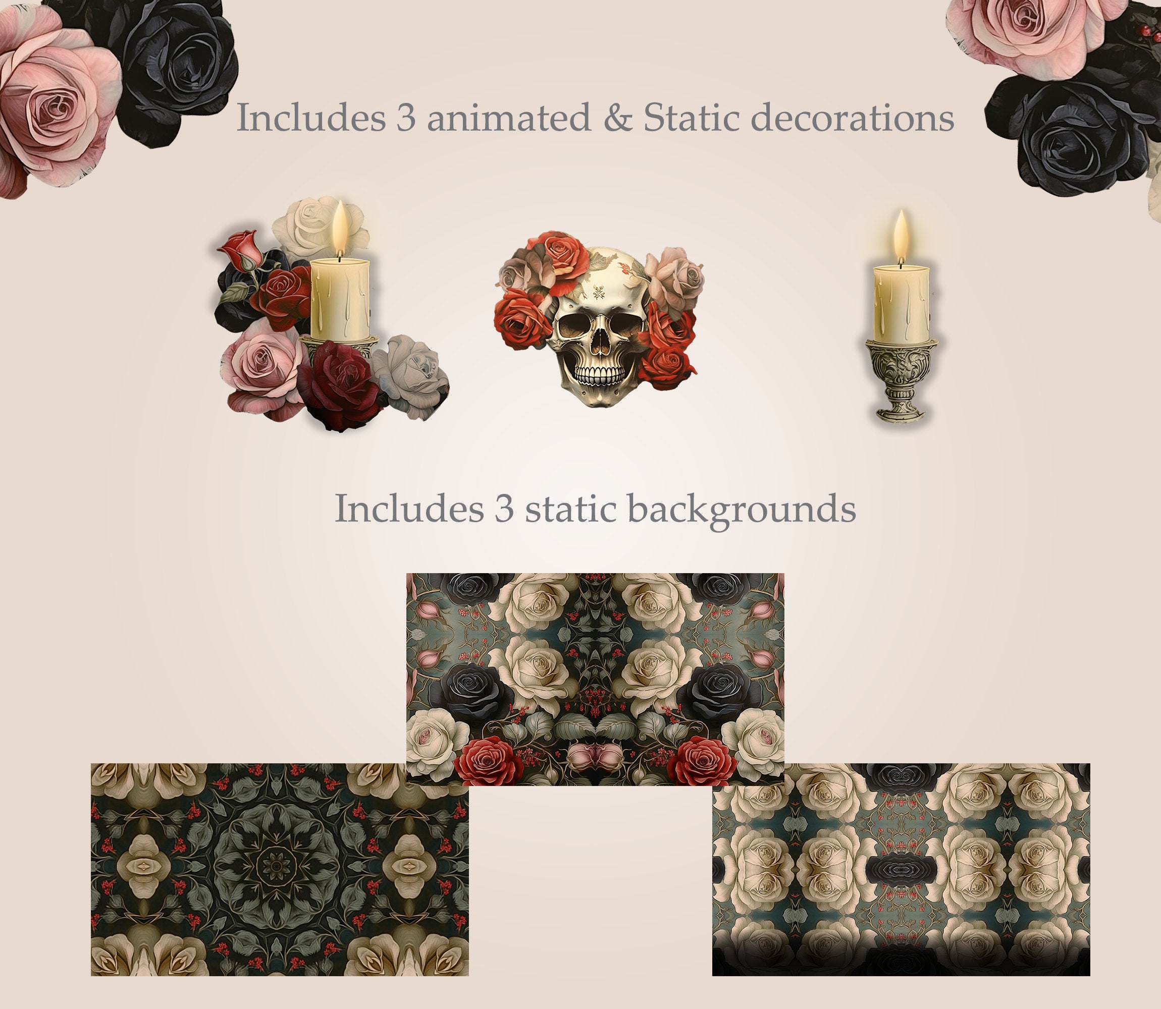 Gothic Skull Animated Stream Screen Overlays, Twitch Pack, Vtuber ...