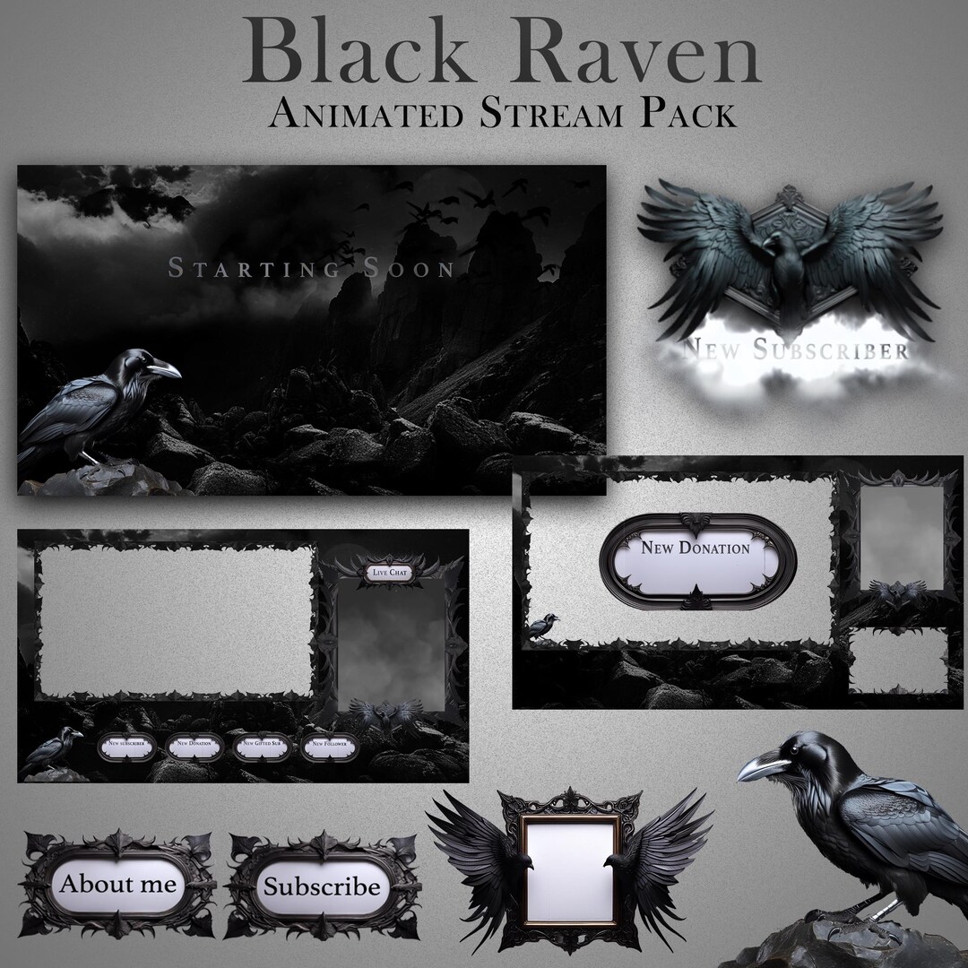 Raven Stream Overlay Pack | Animated Twitch OBS Overlays | Crow Gothic ...