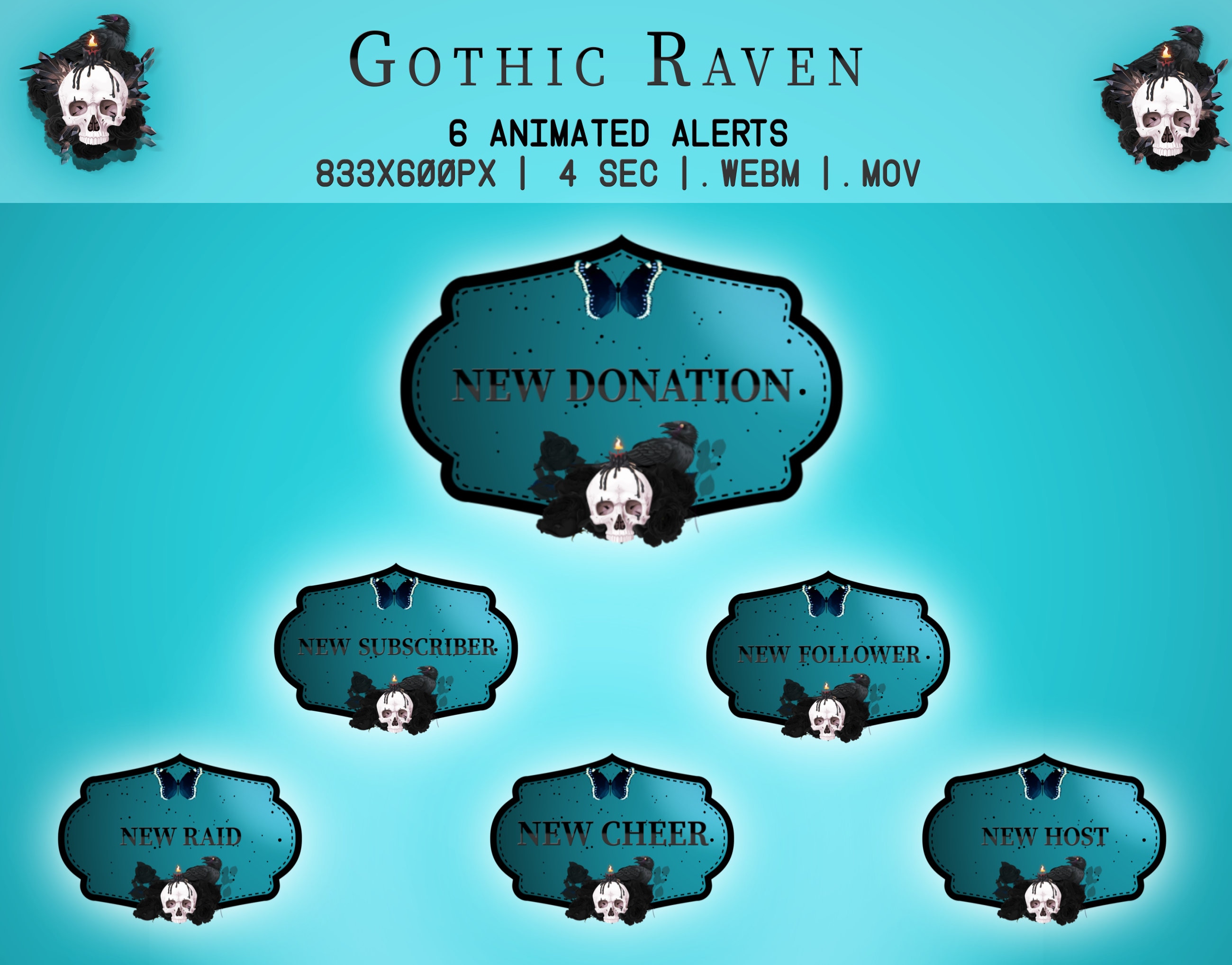 Blue Gothic Animated Stream Package - Twitch Overlays, Screens, Alerts ...