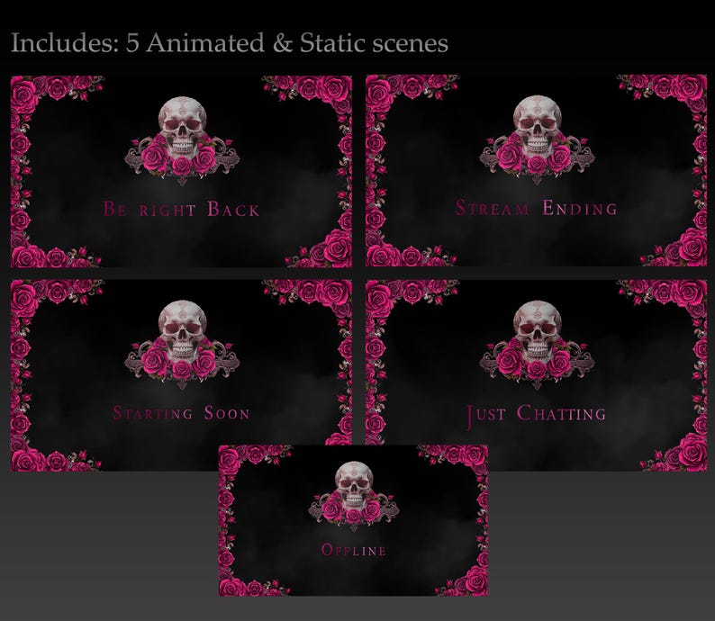 Gothic Animated Stream Pack: Skull & Rose Victorian Overlay - Etsy