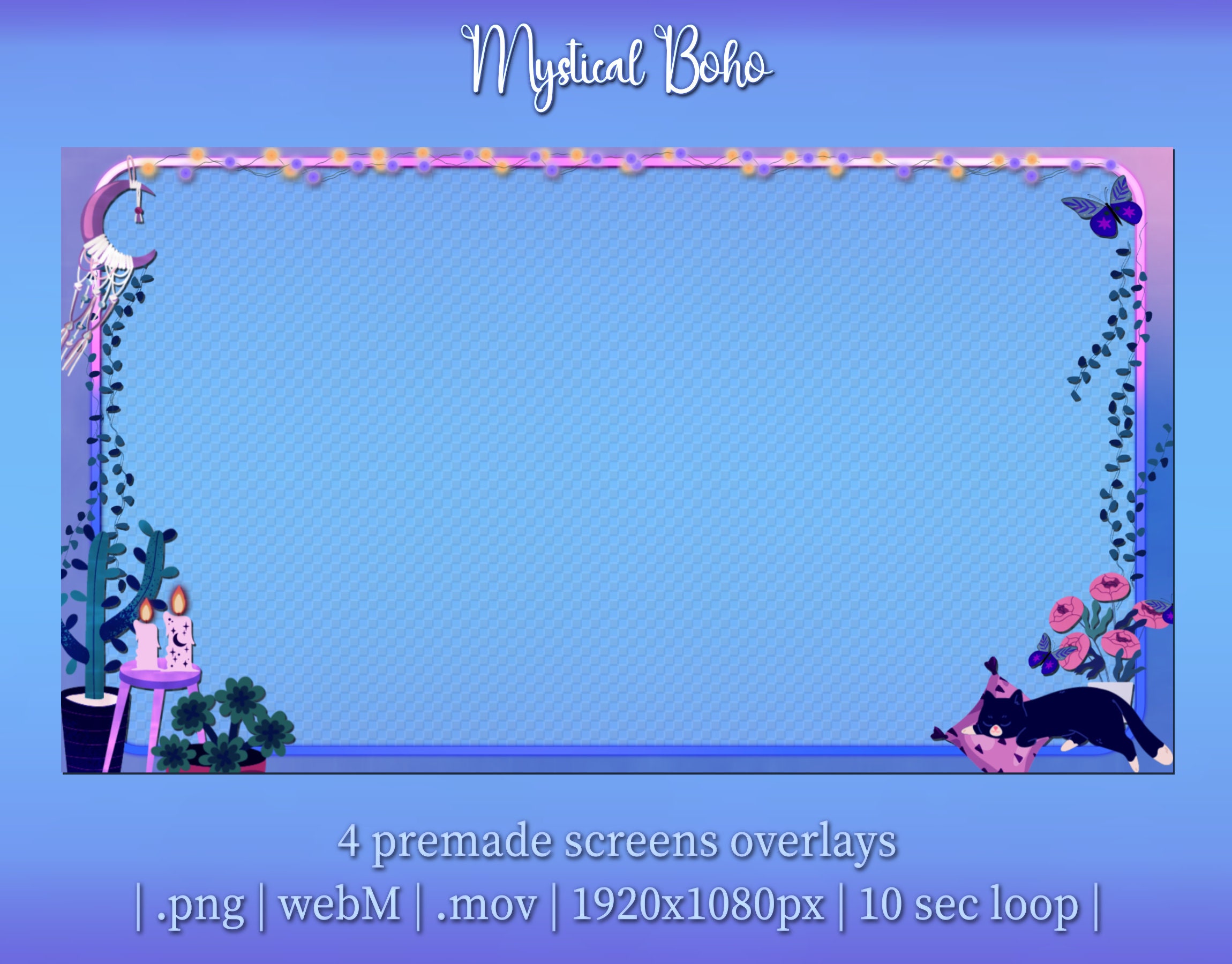 Boho Cat Animated Stream Overlay: Twitch Borders (digital Download) - Etsy