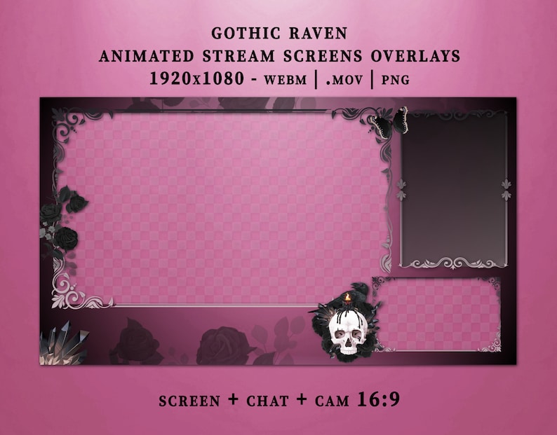 Gothic Pink Animated Stream Screen Overlays, Twitch Pack, Vtuber ...