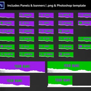 Grunge Punk Animated Stream Pack: Green & Purple Twitch Overlays (after ...