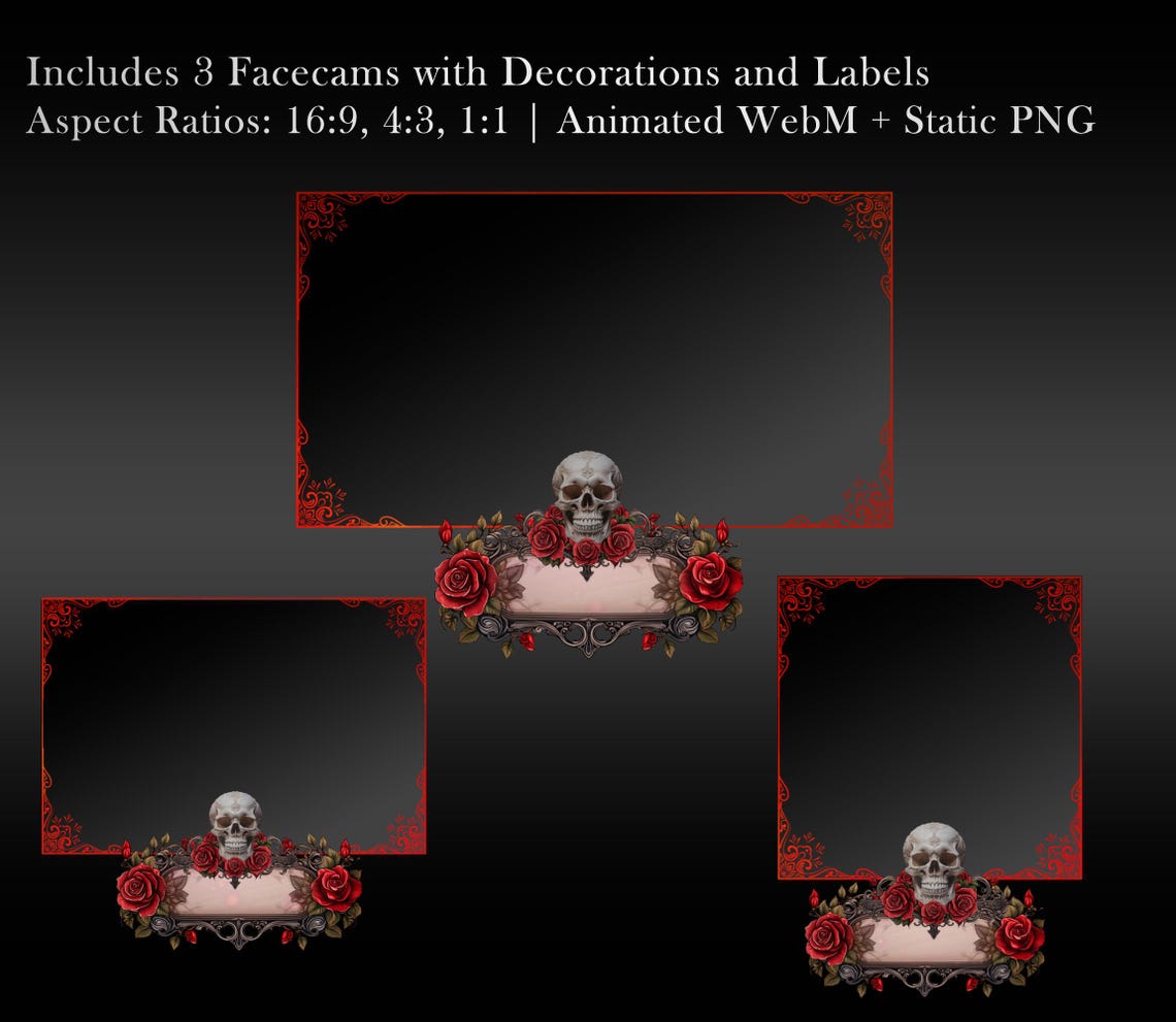 Victorian Gothic Animated Webcam Overlay: Skull & Roses (digital ...