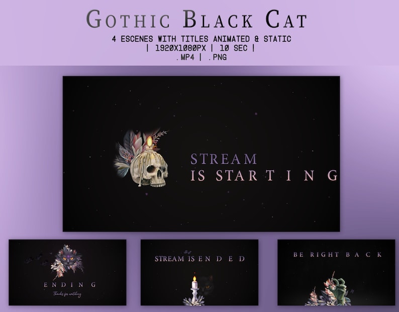 Stream Pack Cat, Gothic Stream Package, Black Cat Twitch Pack, Vtuber ...