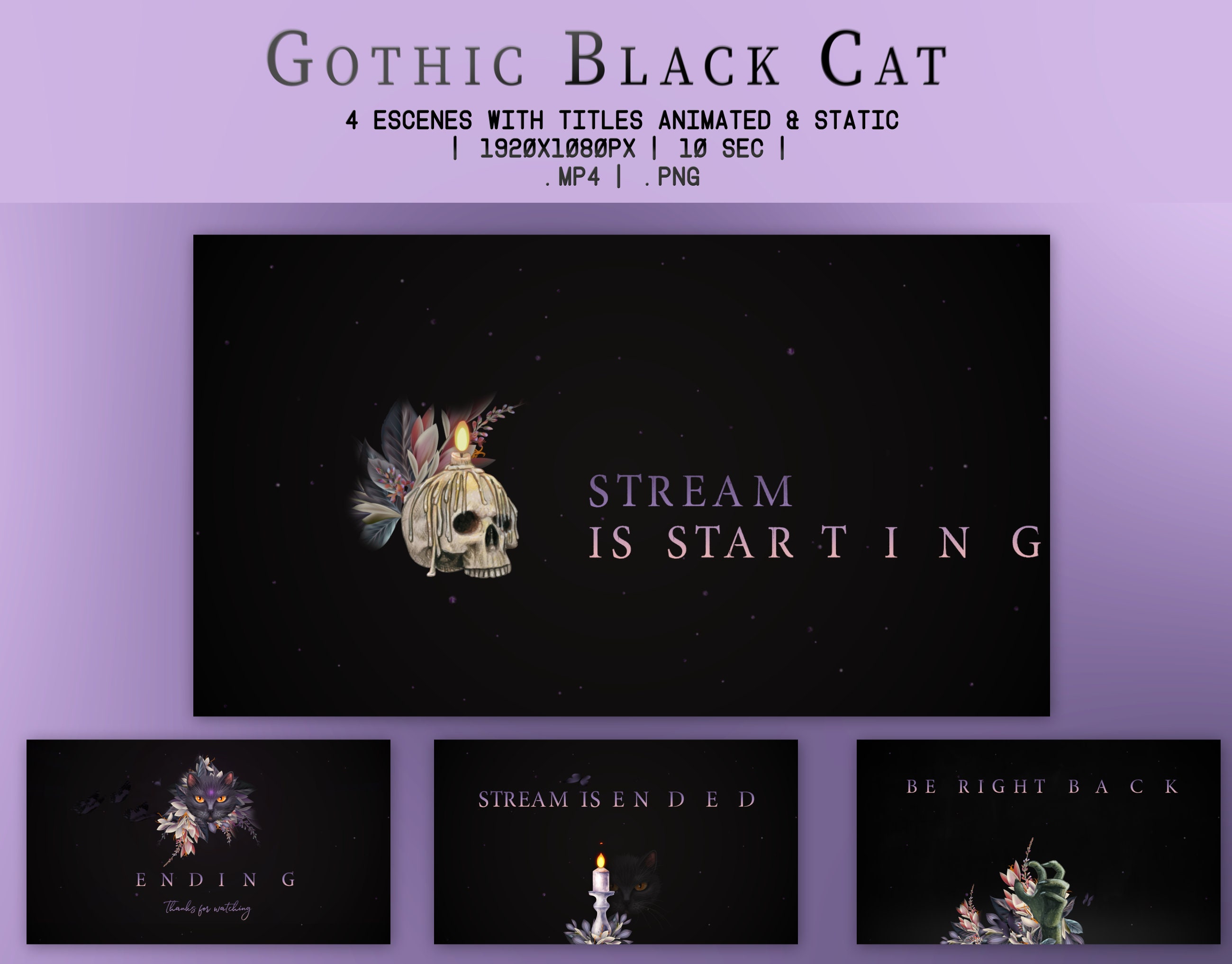 Stream Pack Cat, Gothic Stream Package, Black Cat Twitch Pack, Vtuber ...