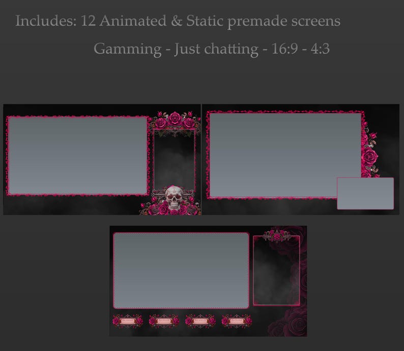 Gothic Animated Stream Pack: Skull & Rose Victorian Overlay - Etsy