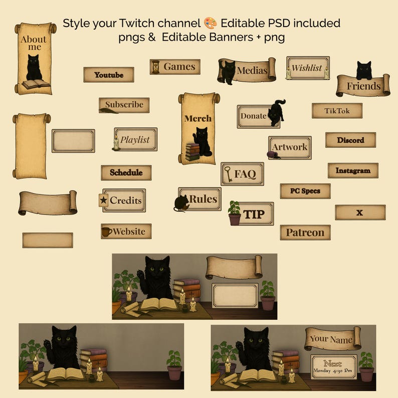 Black Cat Library Stream Pack: Cozy Animated Overlays - Etsy