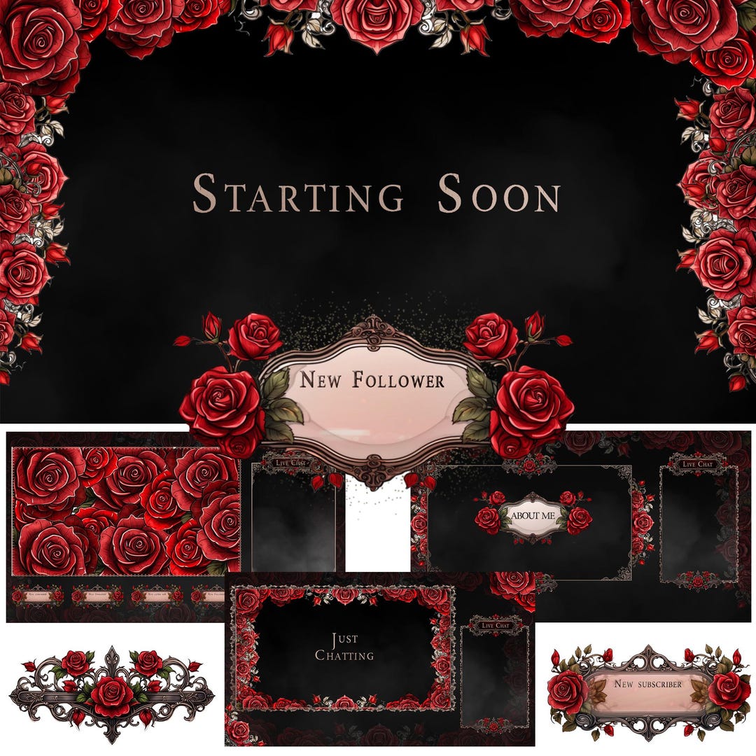 Gothic Red Roses Animated Stream Pack: Dark Twitch Overlays, Black and ...