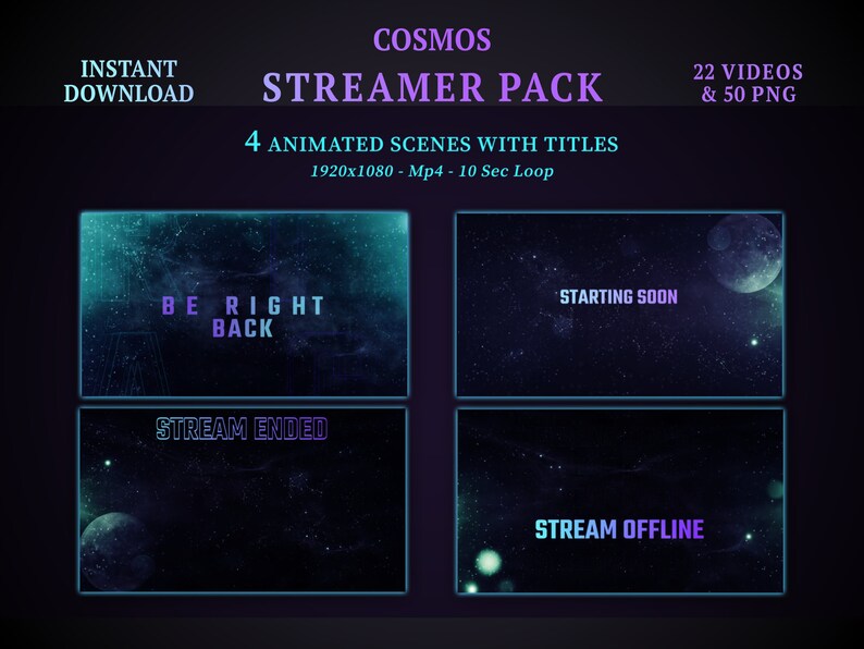 Cosmos Stream Package, Twitch Pack, Vtuber, Overlays Screens for ...
