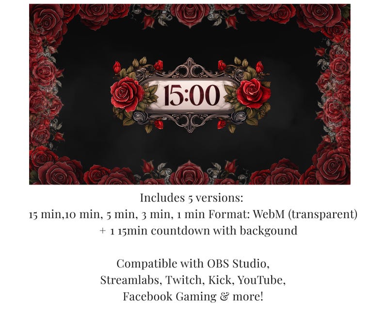 Gothic Red Rose Countdown Timer Overlay: Twitch Stream (digital ...