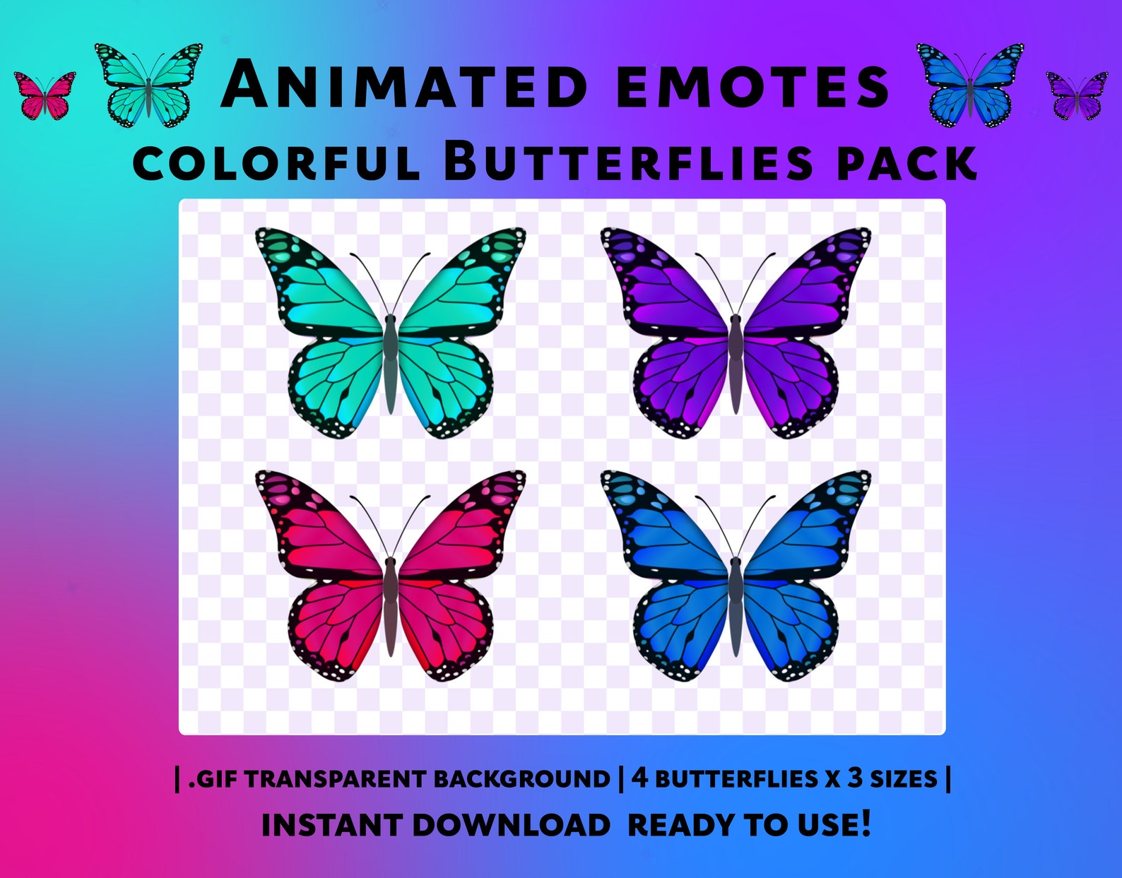 Animated Emote Pack Colorful Butterflies Twitch Emote Pack, Discord ...