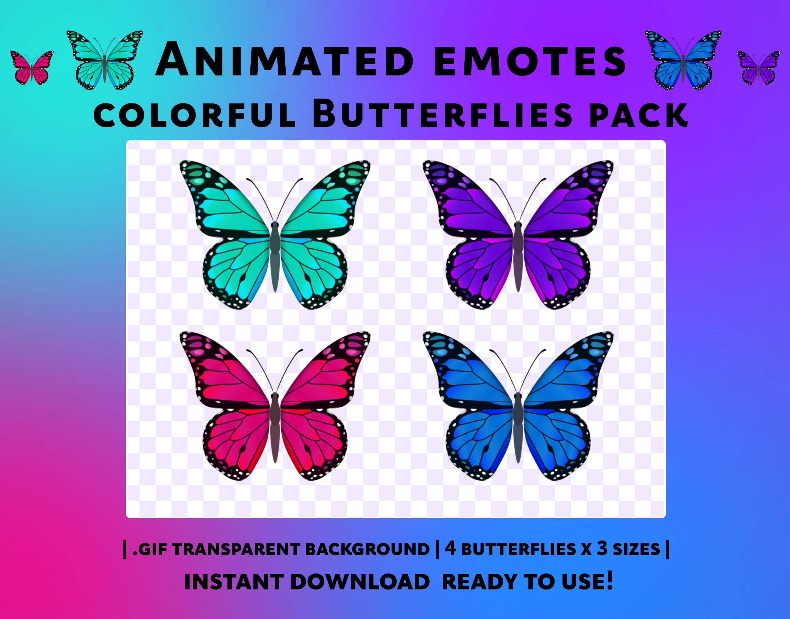 Animated Emote Pack Colorful Butterflies Twitch Emote Pack, Discord ...