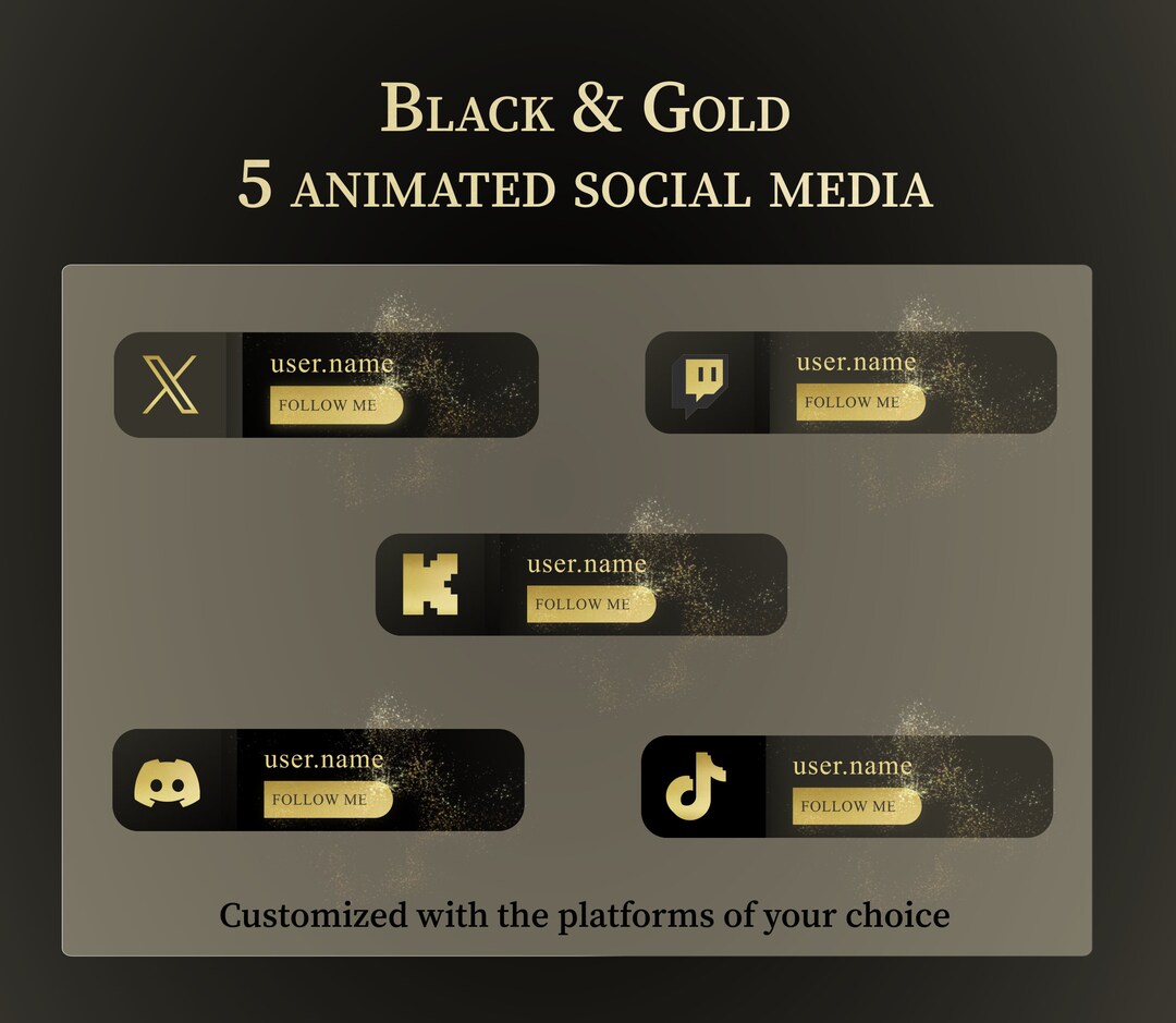 Custom Animated Black & Gold Stream Overlay: Social Media Lower Thirds ...