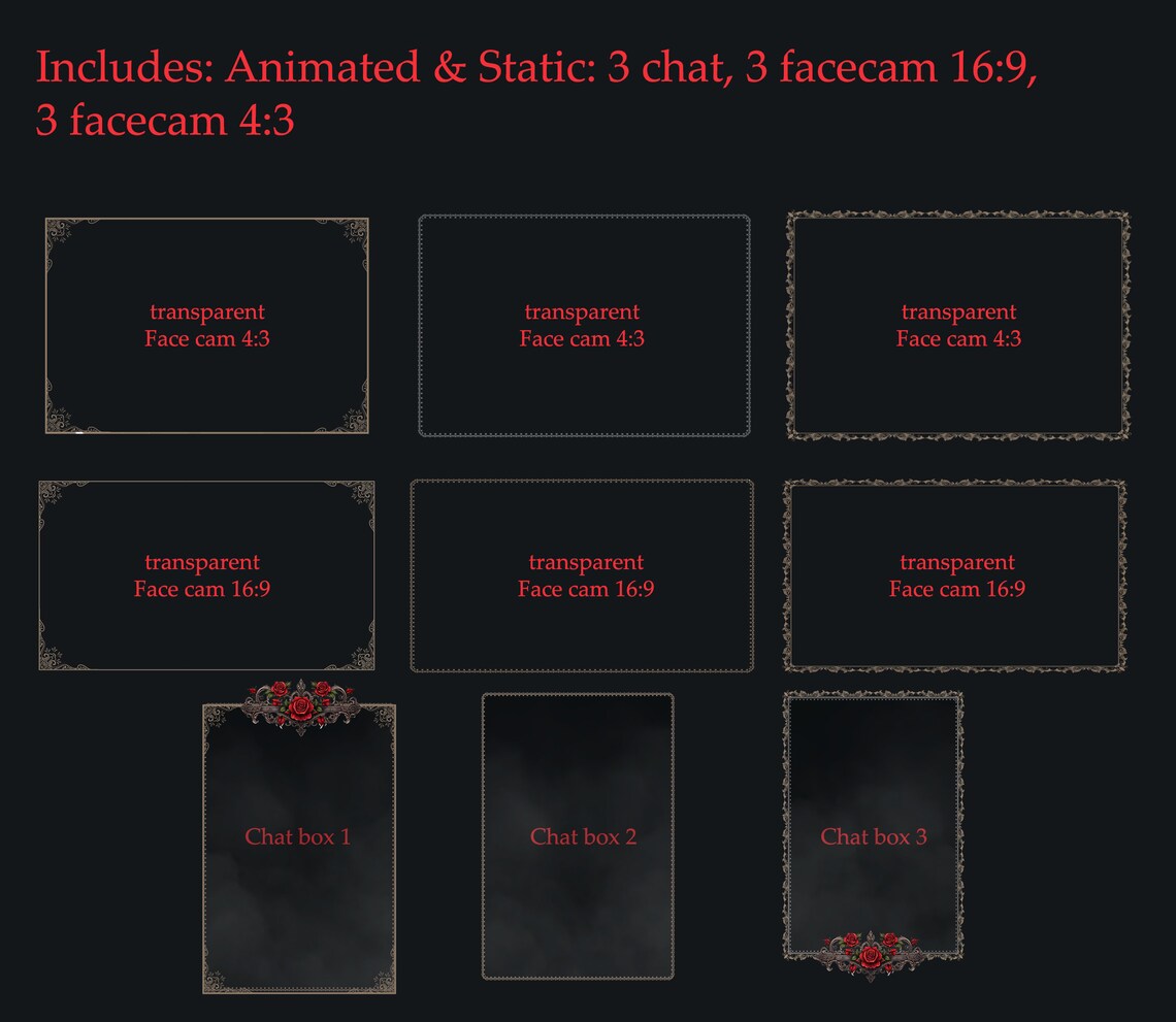 Red Roses Gothic Animated Stream Package, Twitch Pack, Overlays Screens ...