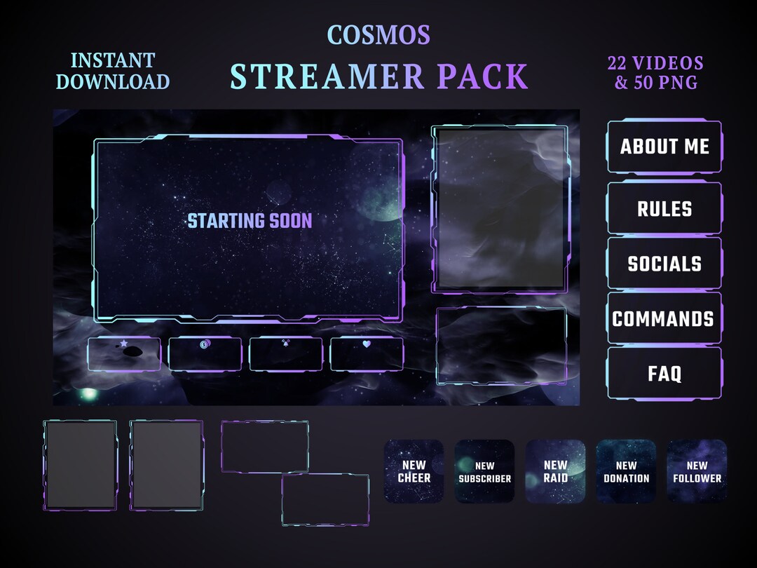 Cosmos Stream Package, Twitch Pack, Vtuber, Overlays Screens for ...