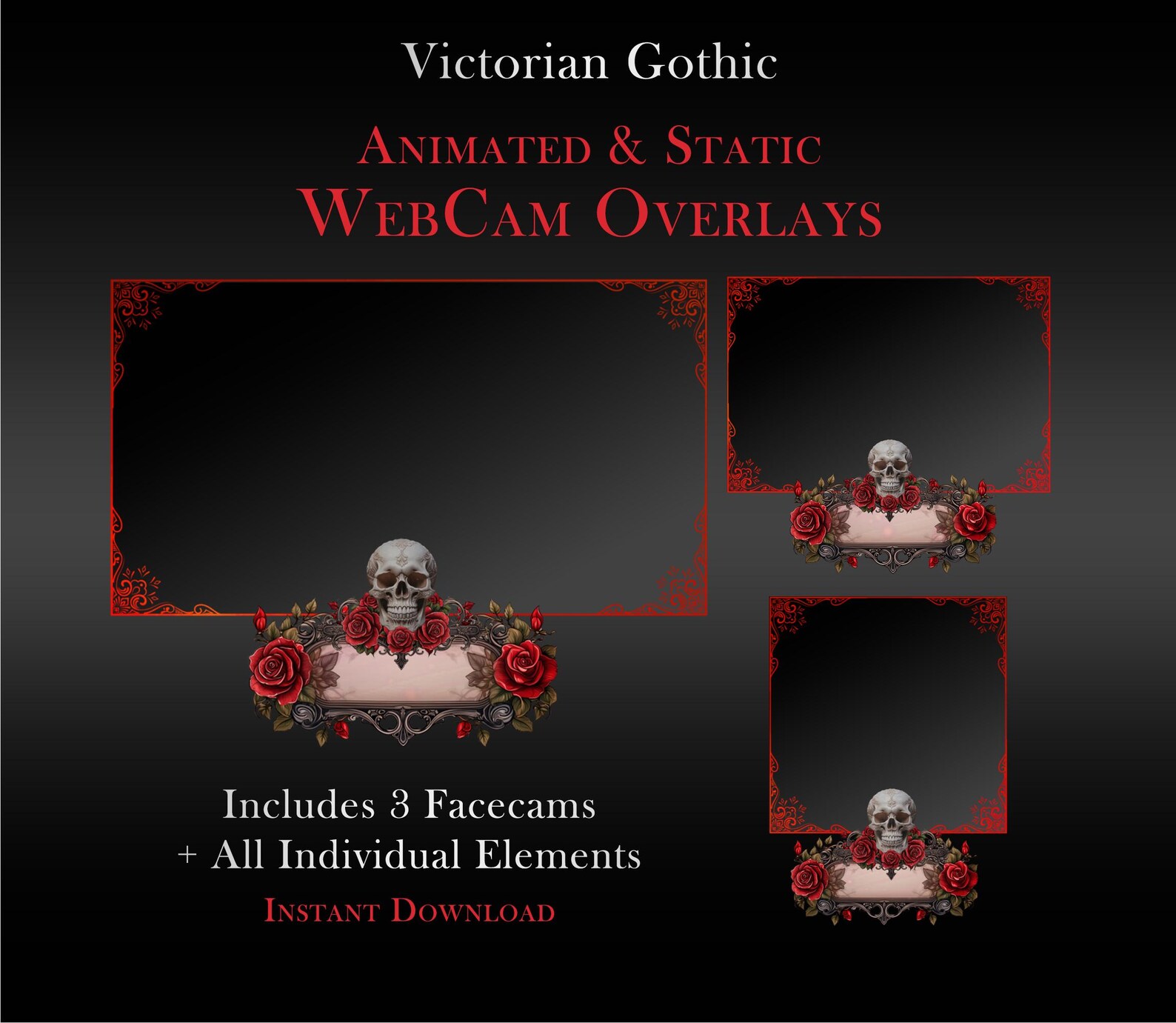 Animated Facecam Overlay Pack Victorian Gothic Theme Skull Roses ...
