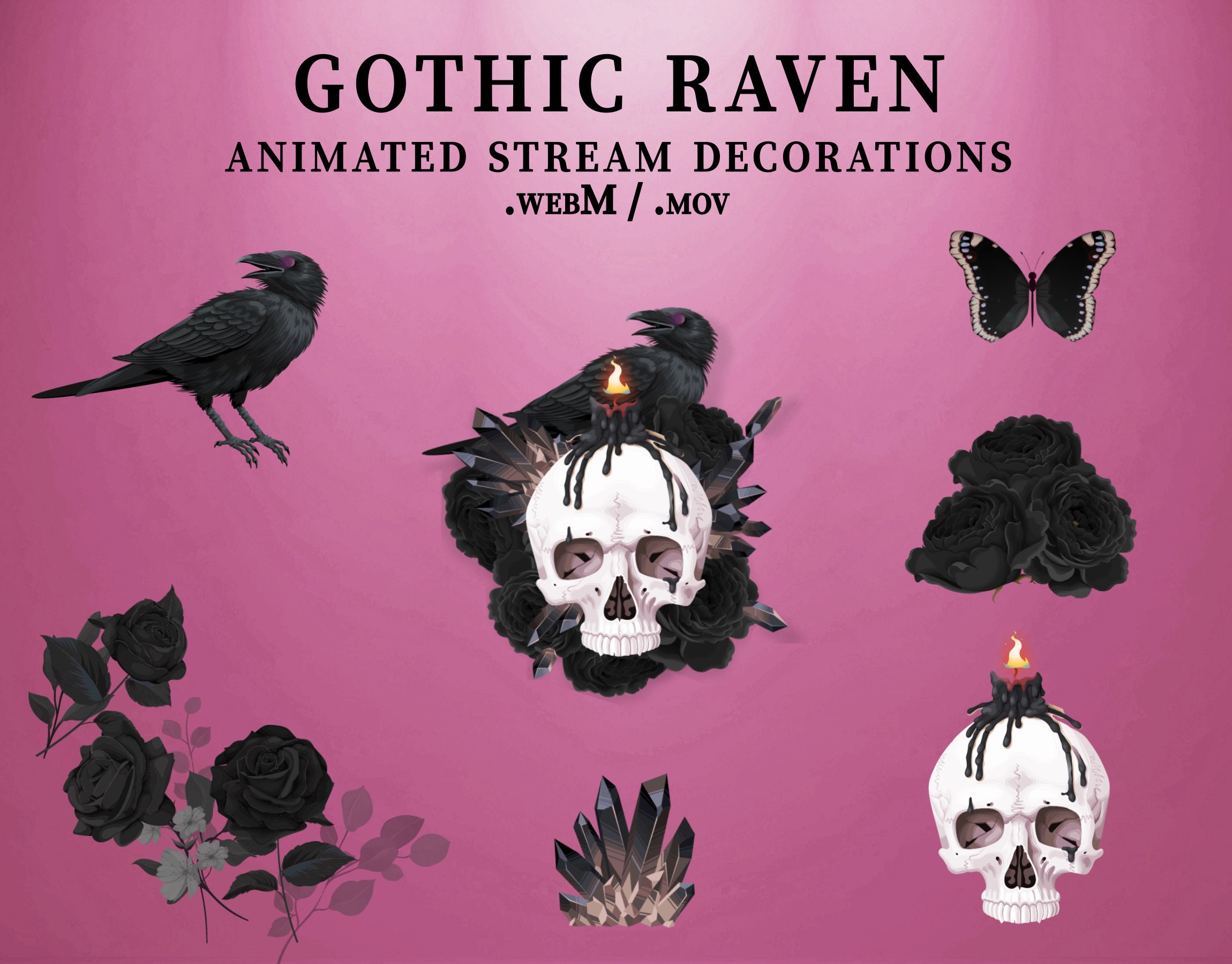 Gothic Raven Animated Stream Package: Pink & Black Overlays - Etsy