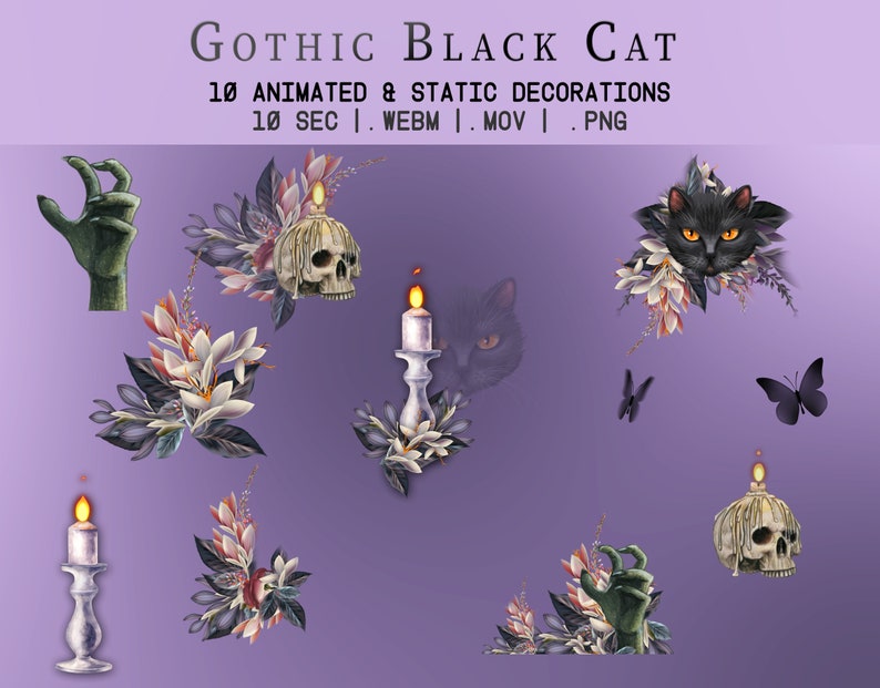 Stream Pack Cat, Gothic Stream Package, Black Cat Twitch Pack, Vtuber ...