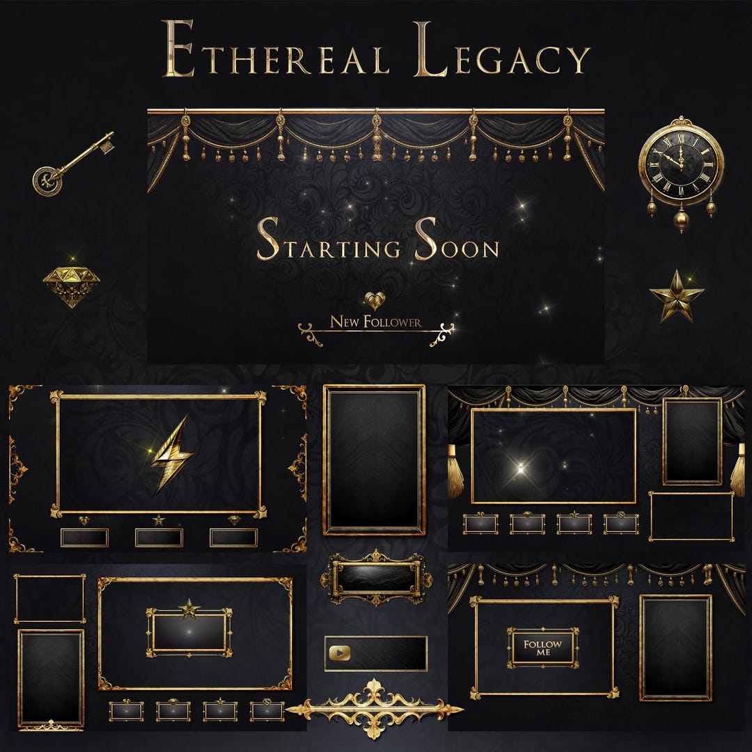 Elegant Black & Gold Medieval Stream Package: Animated Twitch Overlays ...