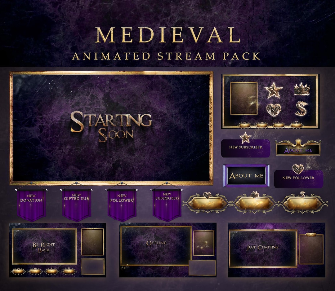 Medieval Animated Stream Package: Gothic Purple & Gold Twitch Overlay ...