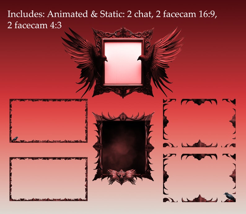 Red Gothic Raven Animated Stream Package: Twitch Overlays, Alerts ...