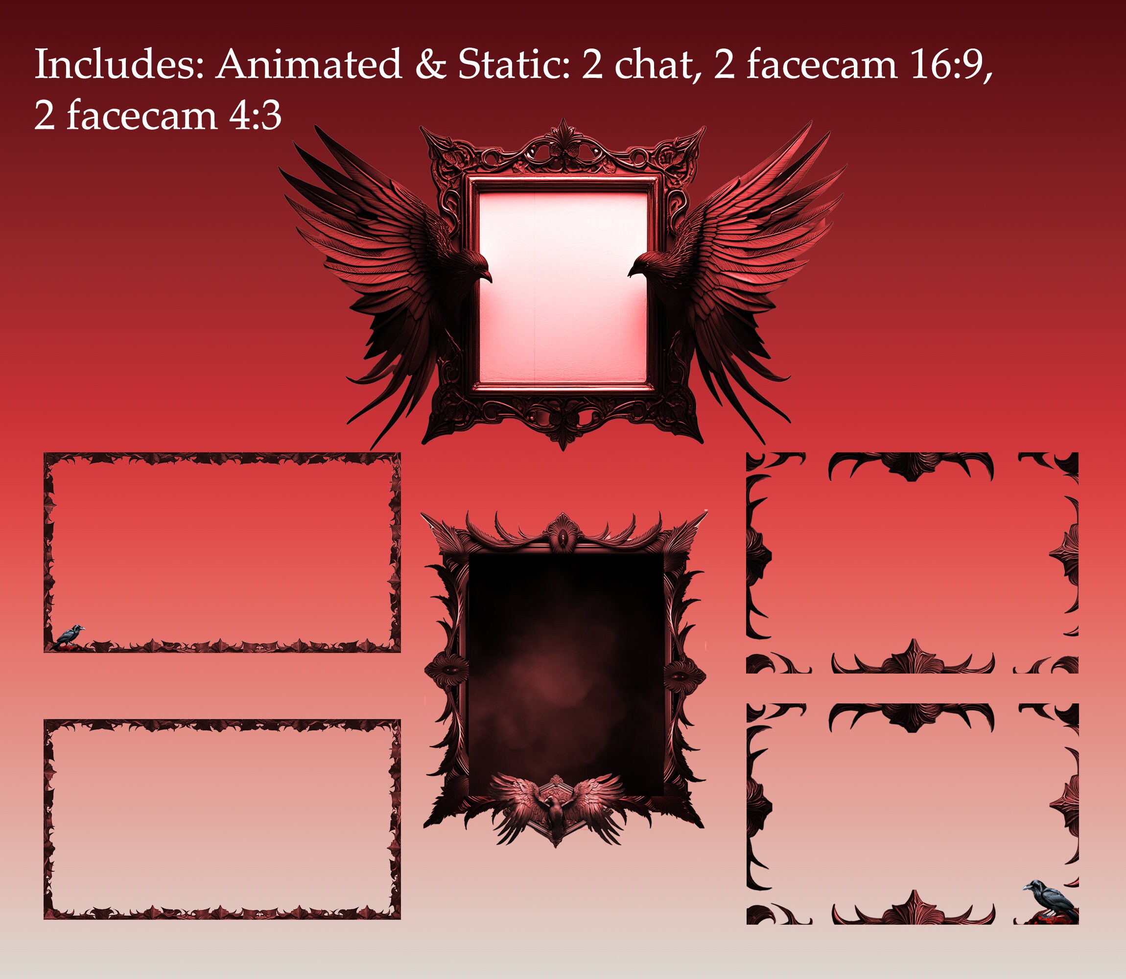 Red Gothic Raven Animated Stream Package: Twitch Overlays, Alerts ...