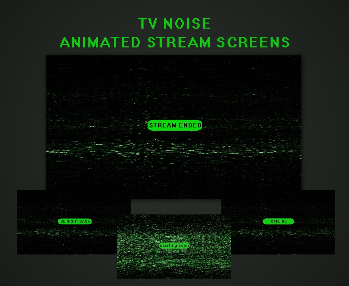Green TV Noise Animated Stream Screens: Twitch Overlay (digital ...