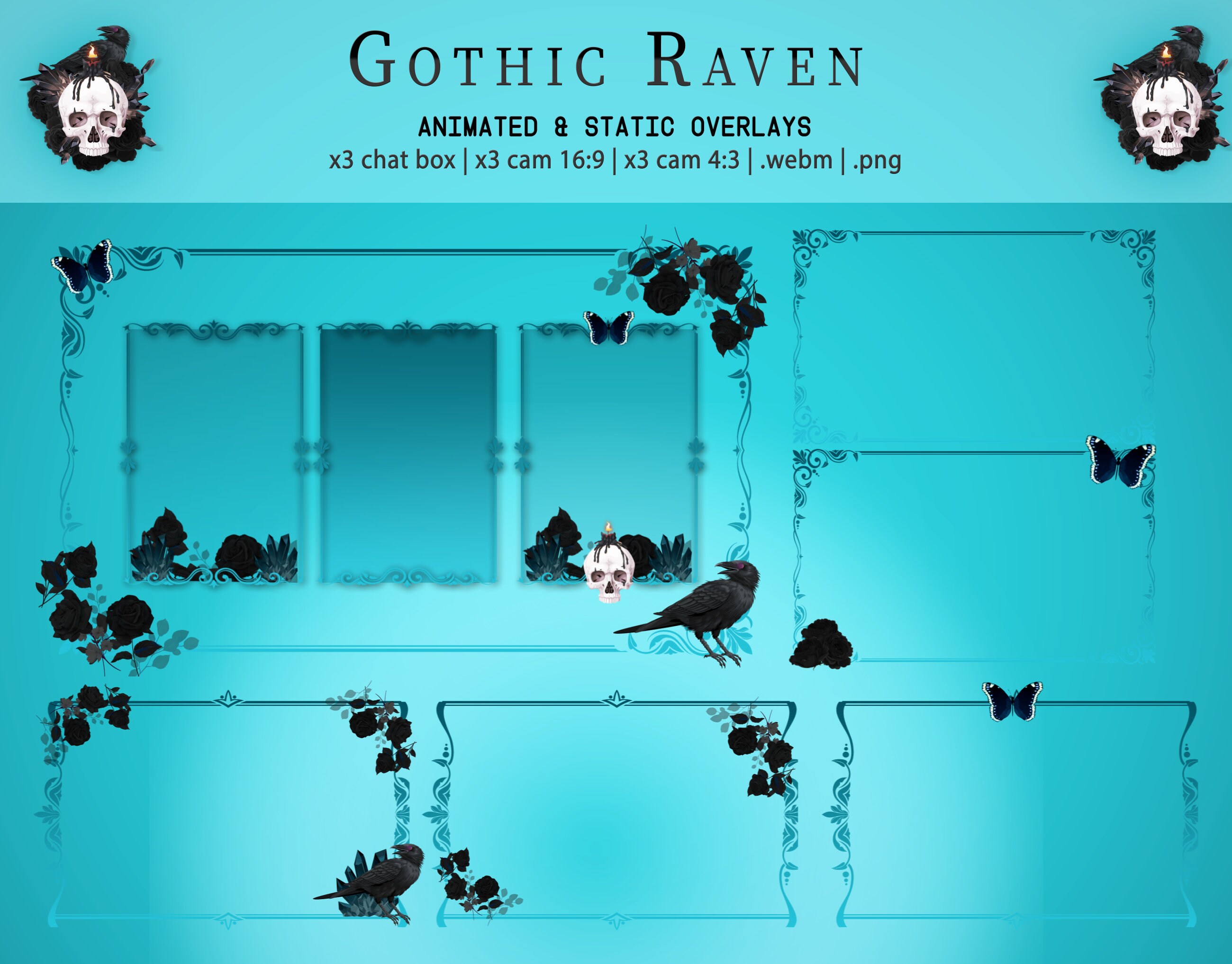 Blue Gothic Animated Stream Package - Twitch Overlays, Screens, Alerts ...