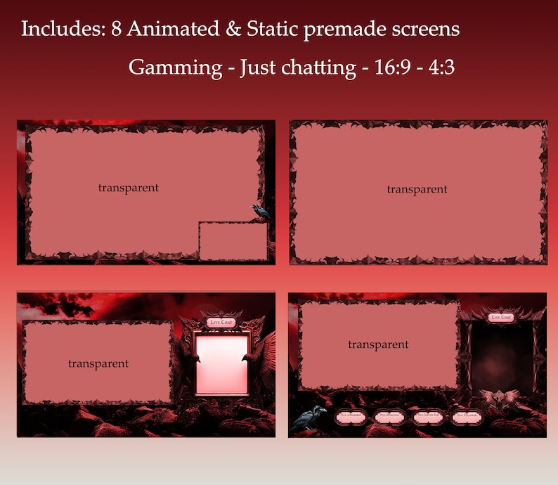 Red Gothic Raven Animated Stream Package, Twitch Pack, Overlays Screens ...