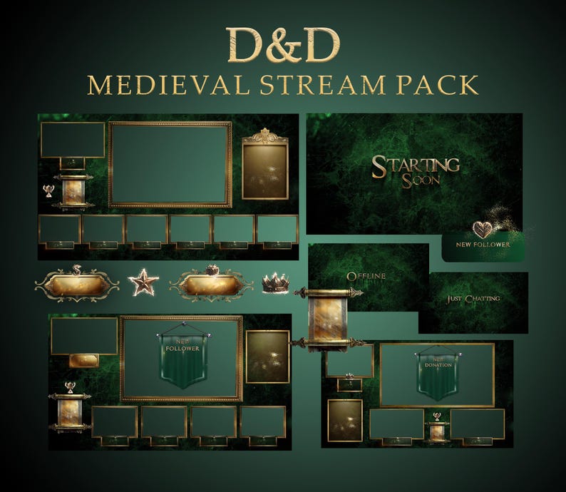 Animated Dnd Stream Overlay Pack: Medieval Green & Gold - Etsy