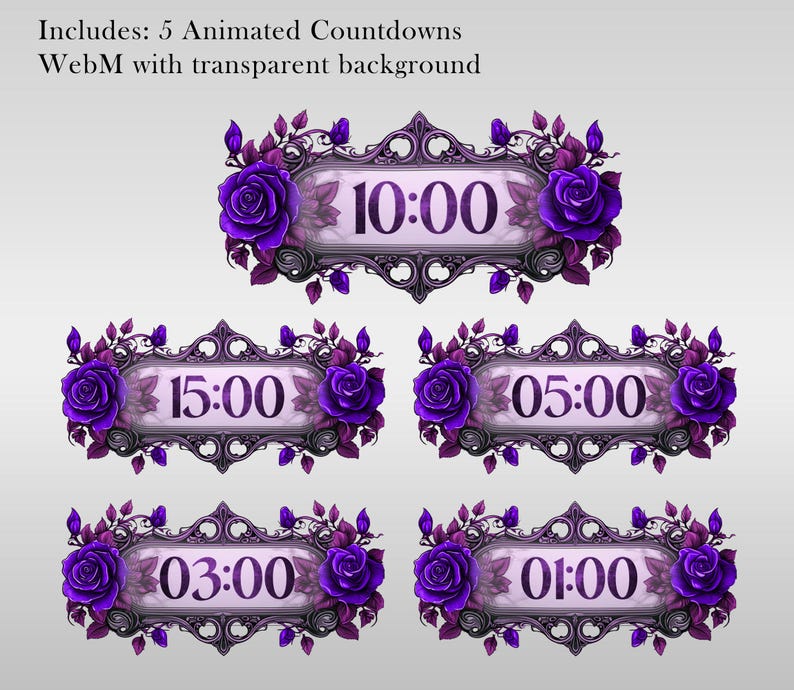 Purple Countdown Timer Overlay | Gothic Roses Victorian Horror | Animated Start Screen | 15 Min ...
