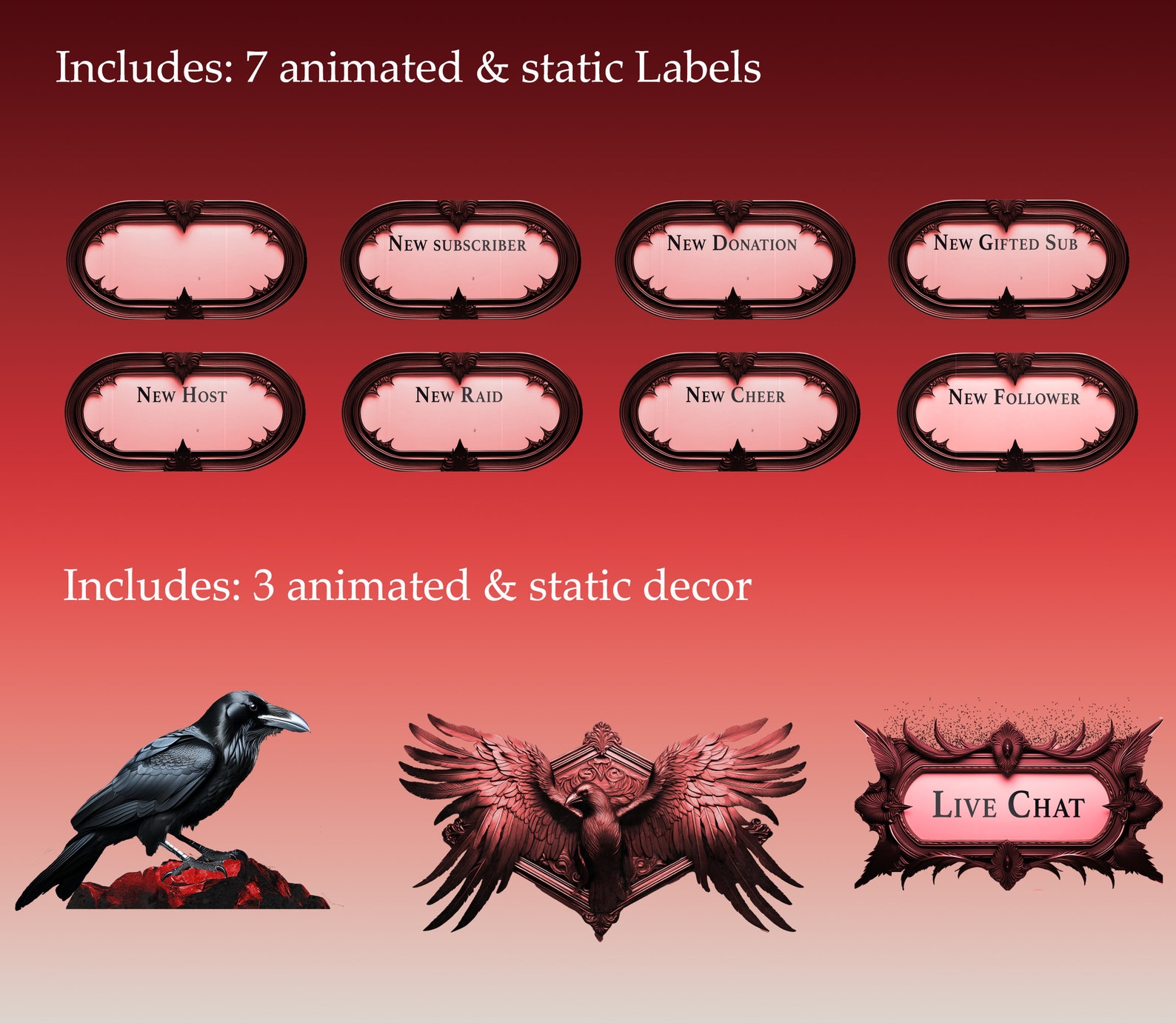 Red Gothic Raven Animated Stream Package: Twitch Overlays, Alerts ...