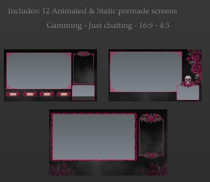 Gothic Animated Stream Pack: Skull & Rose Victorian Overlay - Etsy